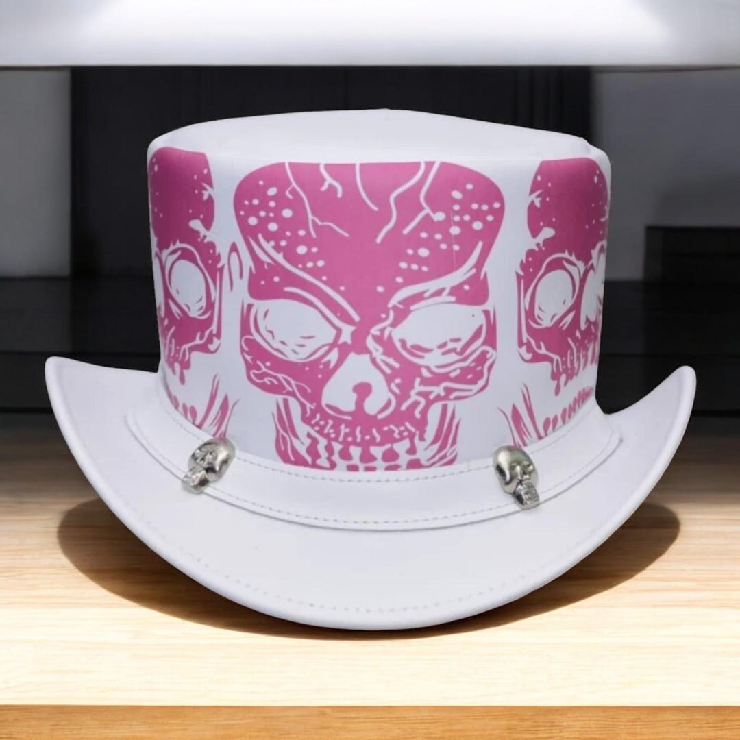 White Leather Skull Top Hat: Gothic Steampunk Costume, Silver Conchos ...