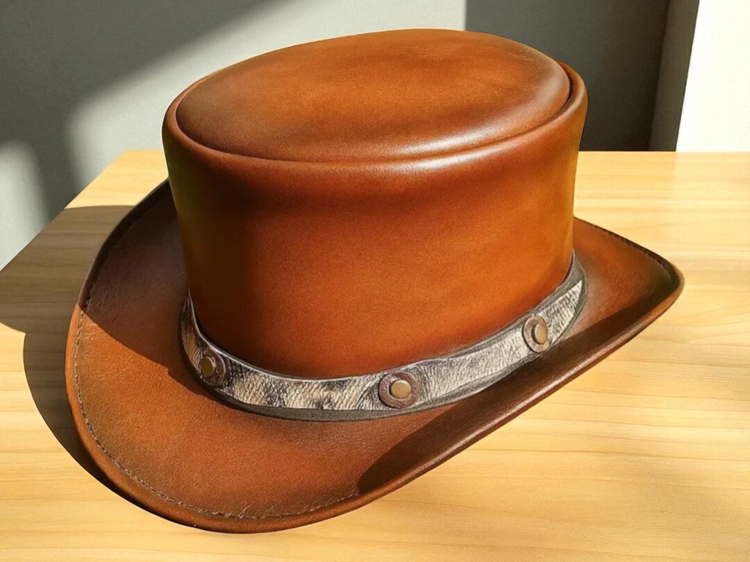 Brown Leather Steampunk Top Hat: Handcrafted Cowboy Fedora - Etsy