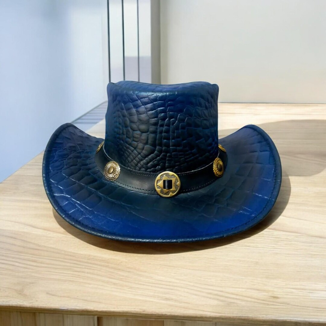 Cowboy Hat, Crocodile Embossed Leather, Royal Blue, Handmade Western ...