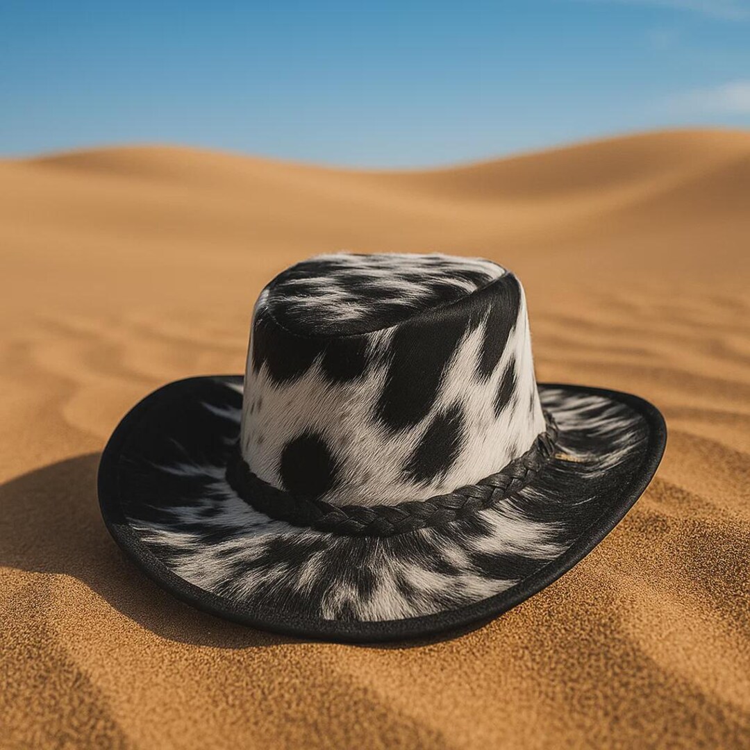 Schwarz & Weiß Hair-on-Hide Cowboy Hut: Outback-Hut aus echtem ...