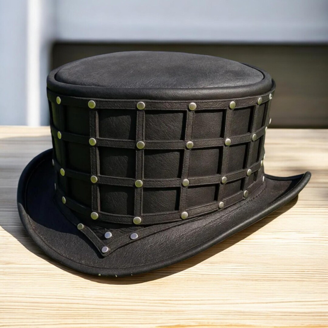 Black Leather Grid Top Hat: Gothic Steampunk Cosplay Hat - Etsy