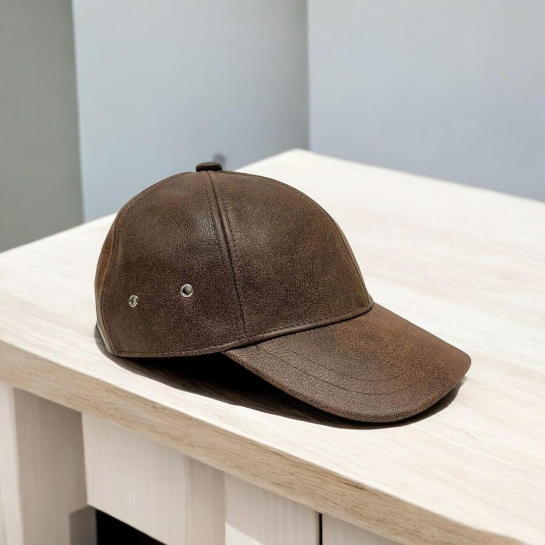 Dark Brown Leather Baseball Cap, Handmade Cowhide Hat, Vintage ...