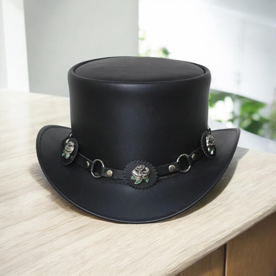Handmade Victorian Cowboy Hat |men Black Leather Top Hat | Gothic Hat ...
