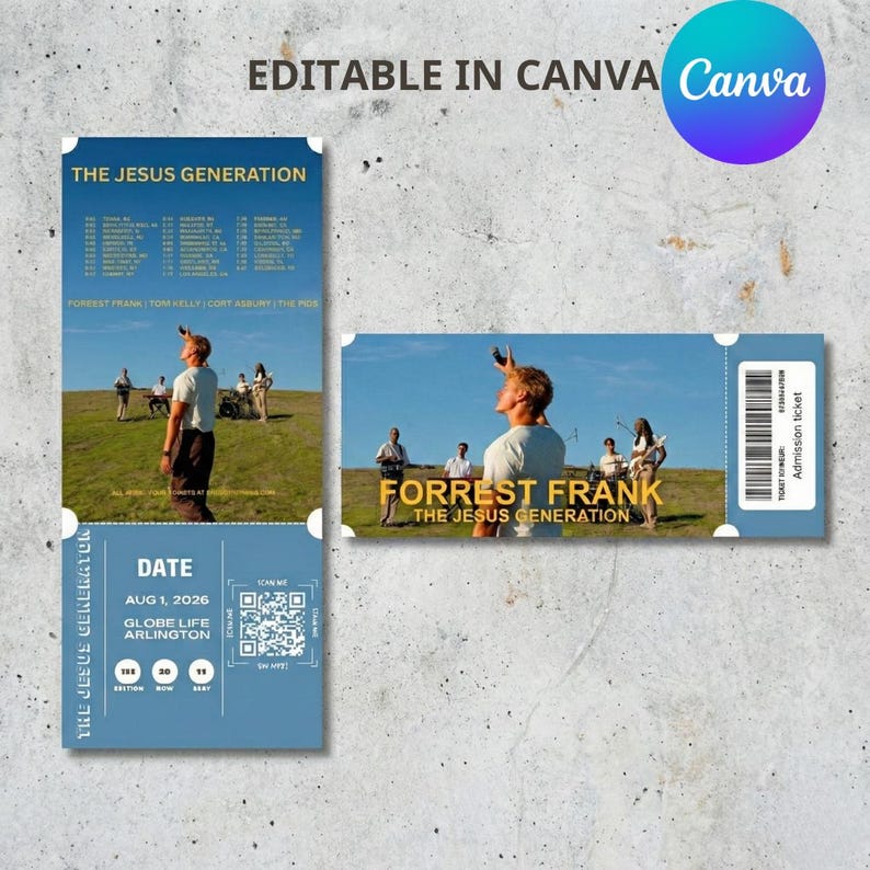 Forrest Frank the Jesus Generation Tour 2026 Concert Ticket Printable ...