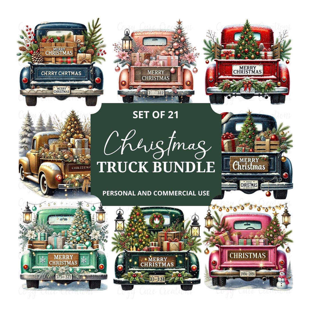 Farmhouse Christmas Truck Clipart Set Winter Holiday Pickup PNG ...
