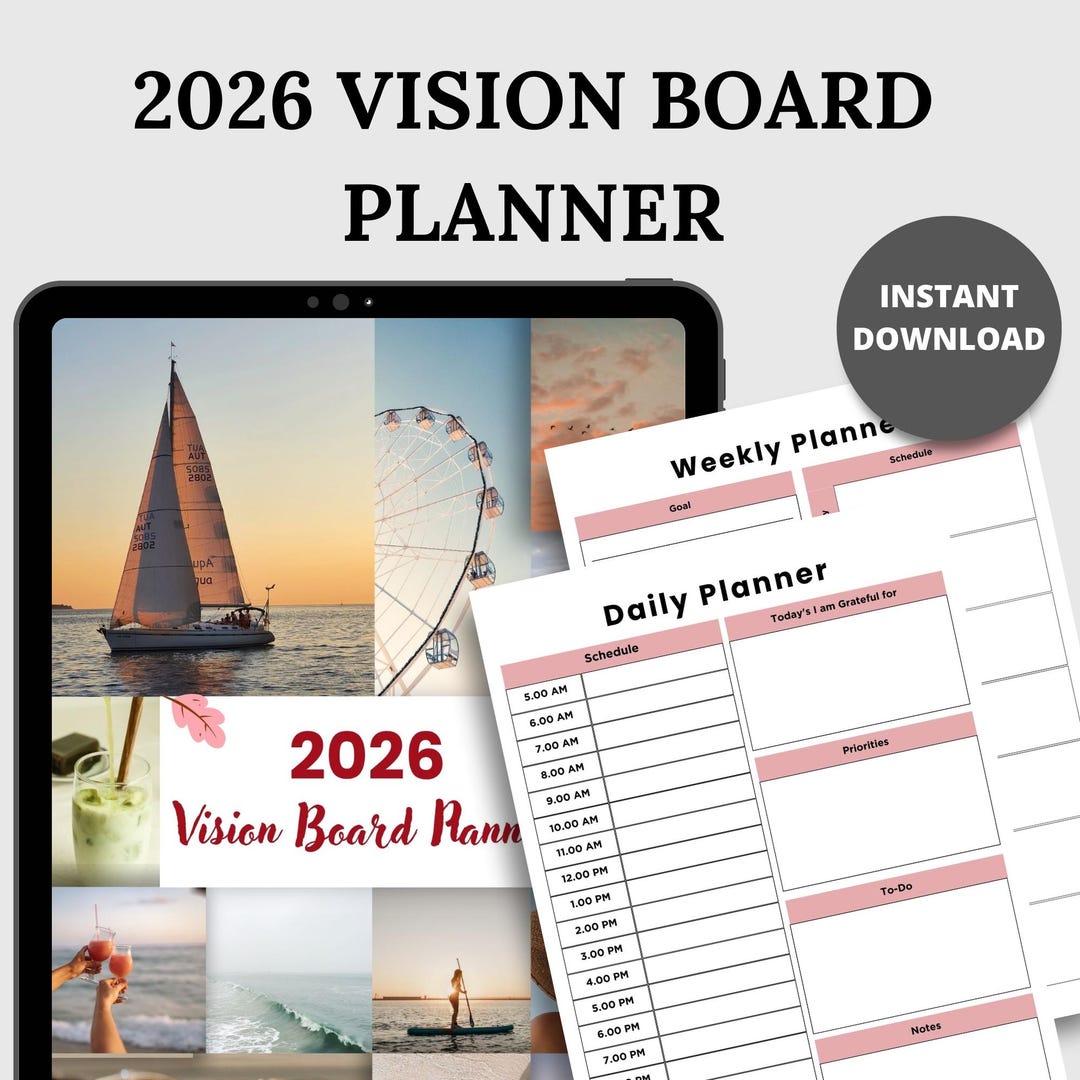 2026 Vision Board Planner Printable Goal Setting Journal, Dream Life ...