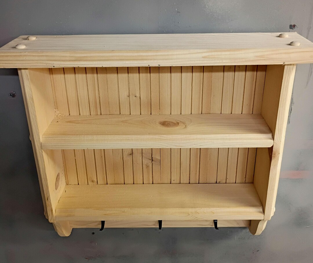 A Pine Shelf With 3 Hooks. Great for Keys or to Put Coffee Cups. - Etsy