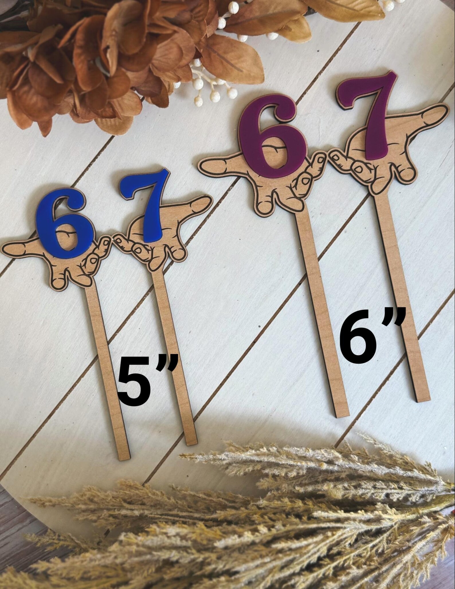 6 7 Birthday Cake Topper With Hands, Wooden Engraved Hands Holding ...