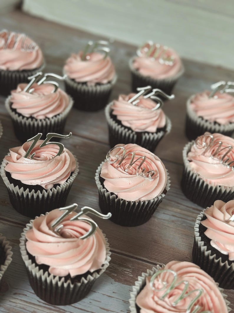 Custom Name & Number Cupcake Toppers Set, Mirror Acrylic Personalized ...