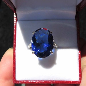 Large Intense Blue Lab Quartz in Sterling Silver Cocktail Ring 8.9ct ...