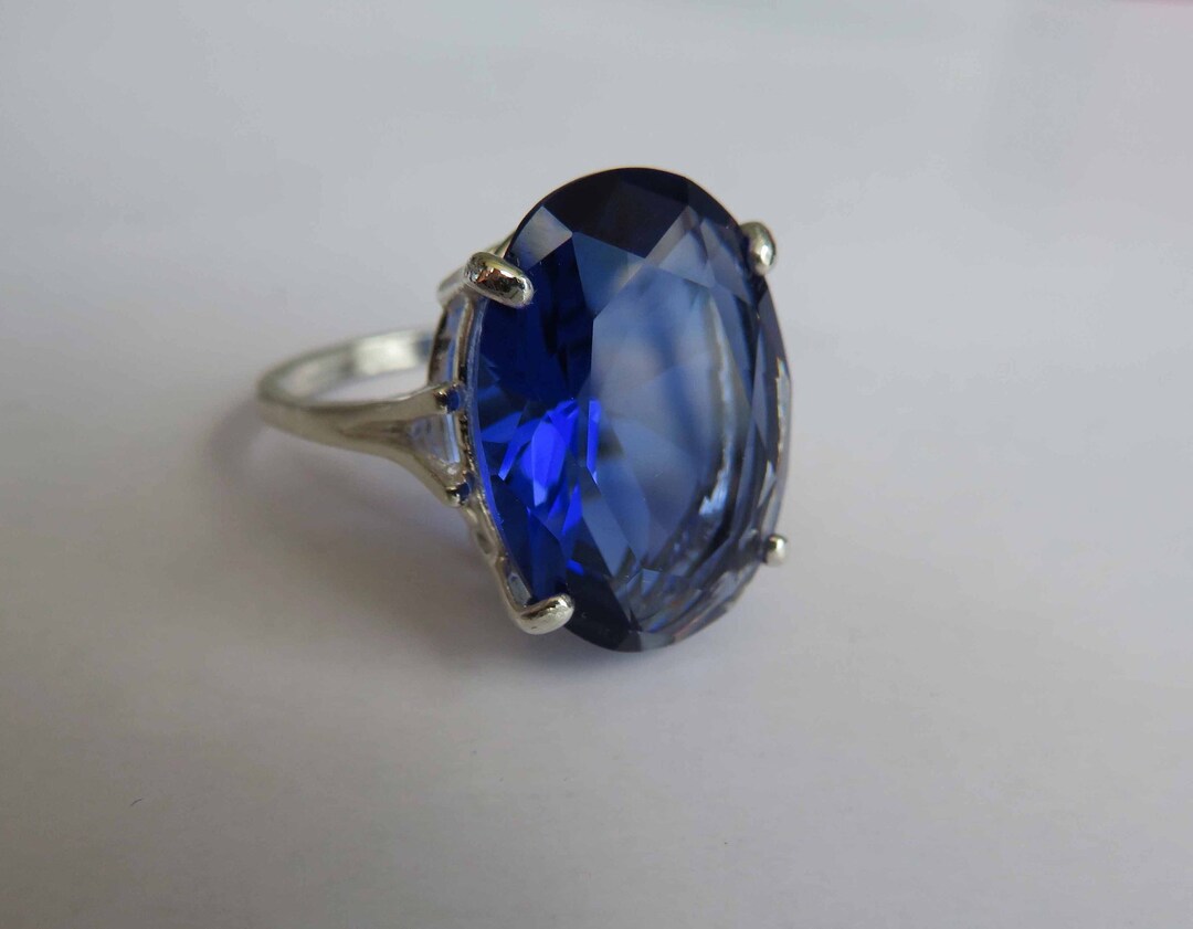 Large Intense Blue Lab Quartz in Sterling Silver Cocktail Ring 8.9ct ...