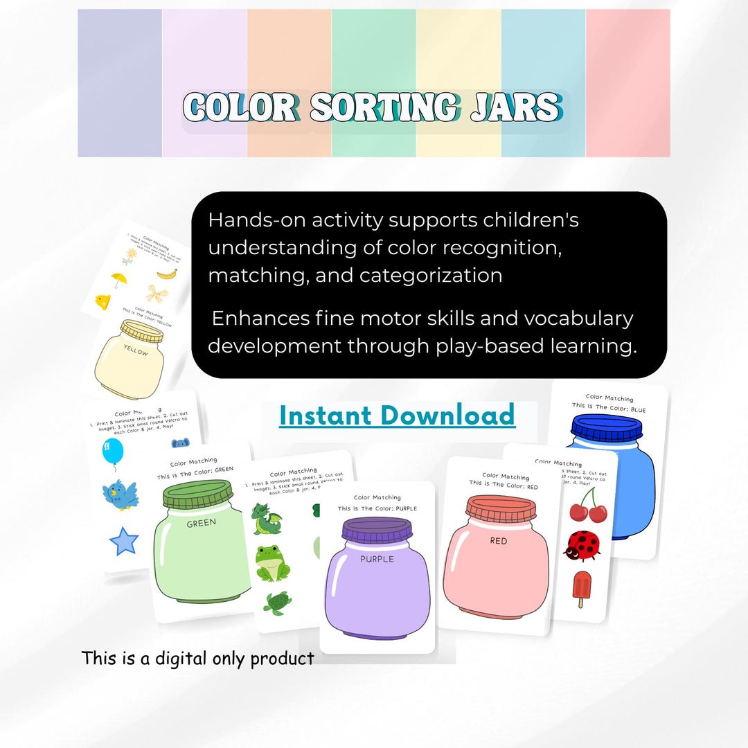 Toddler Color Matching Game, Montessori Sorting Activity, Rainbow Jars ...
