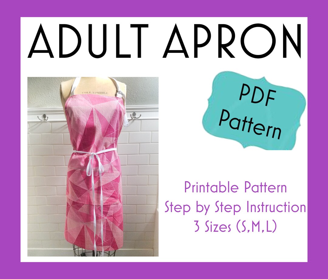 Adult Apron PDF Printable Pattern With Step by Step Instructions and ...