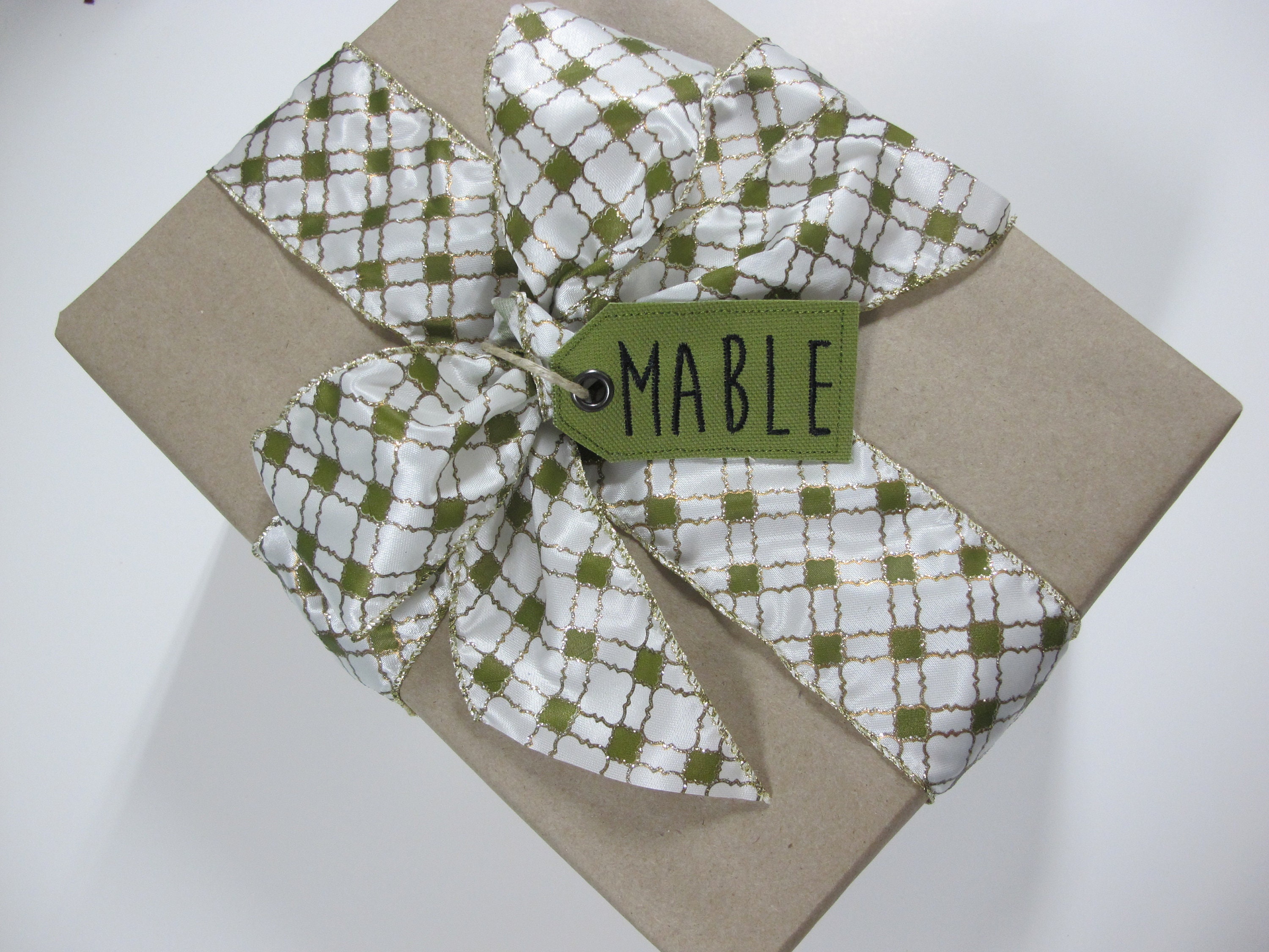 Olive green name tag Christmas tag embroidered name tag | Etsy