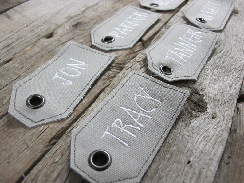 Personalized Name Tag on Gray Fabric - Etsy