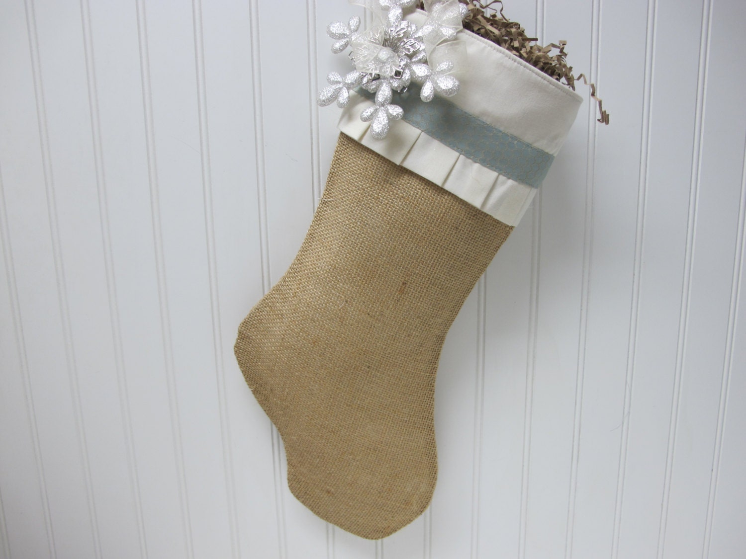 Snowflake Christmas Stocking with blue accents | Etsy