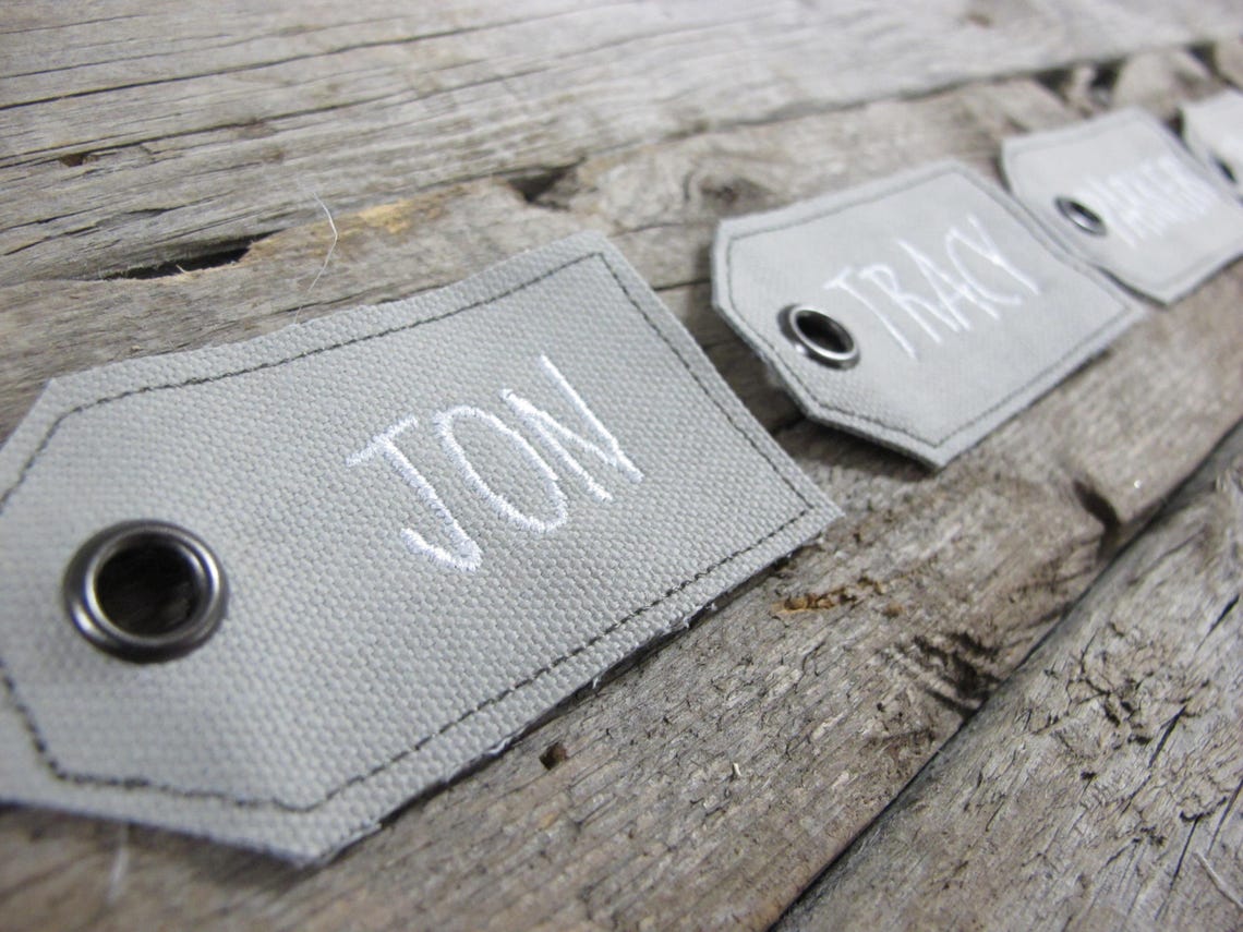 Personalized Name Tag on Gray Fabric | Etsy