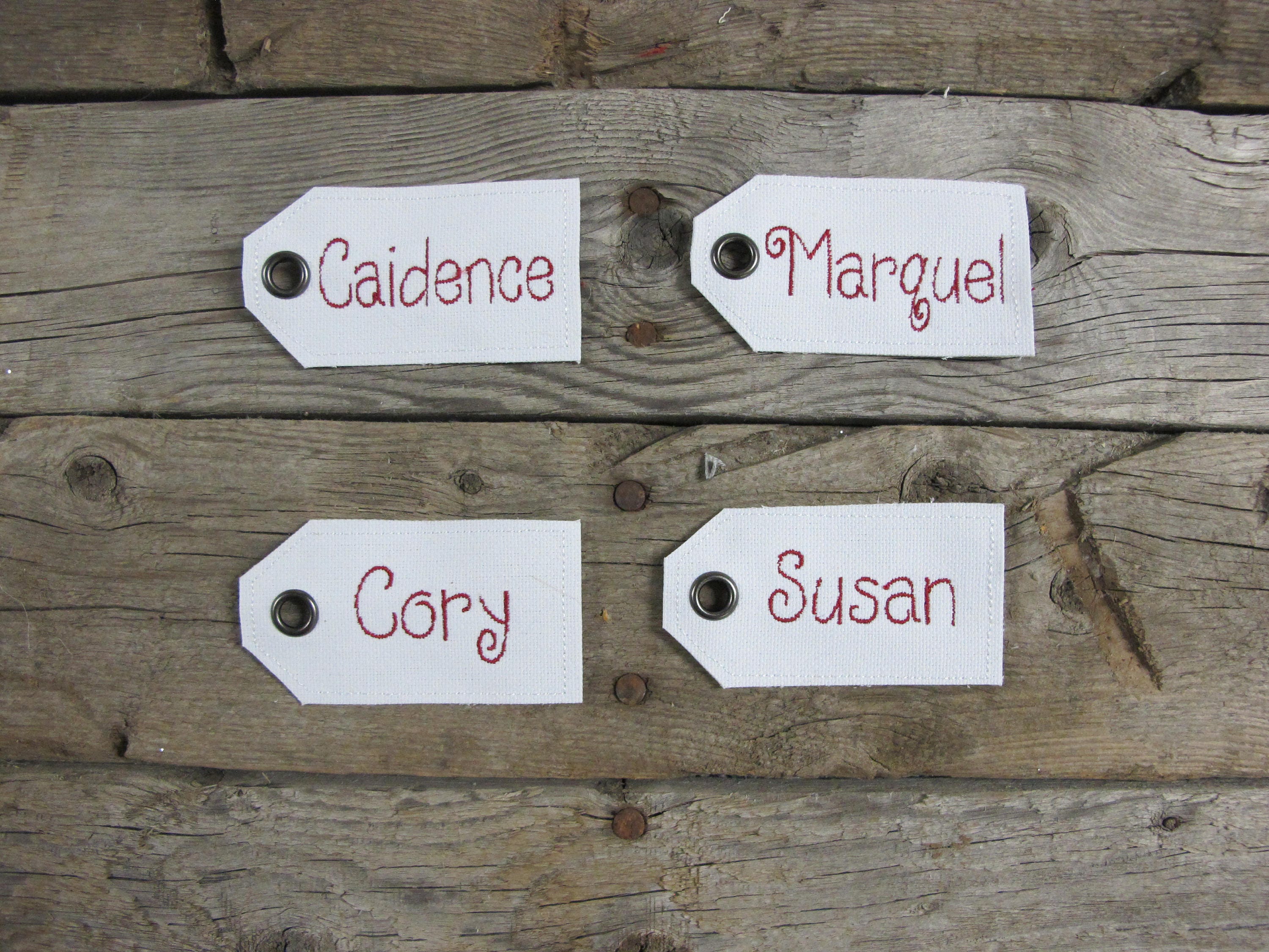 White Name Tag With Embroidered Names and Your Choice of Font - Etsy Canada