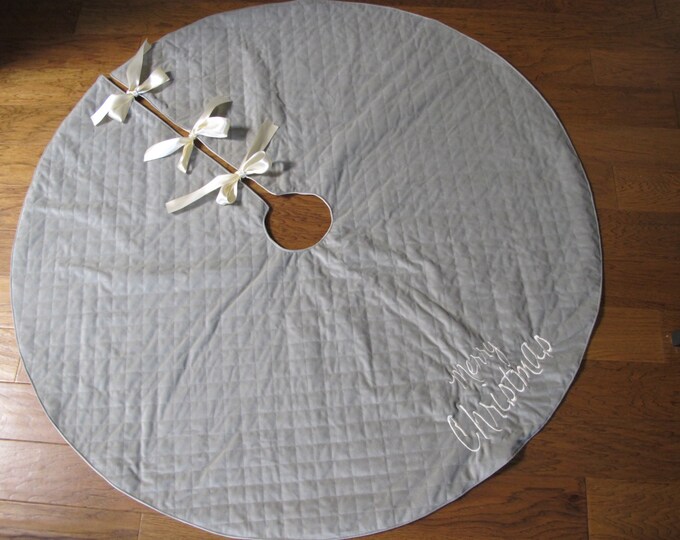 CLEARANCE Quilted Light Blue Tree Skirt With Embroidered Merry ...