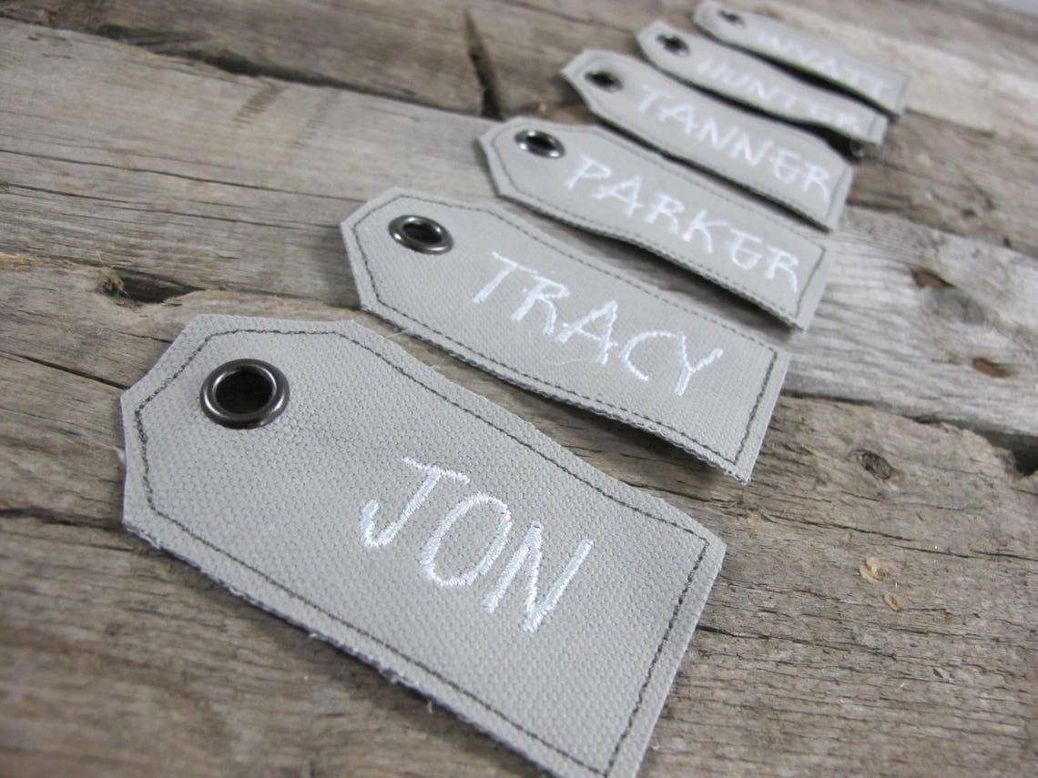 Personalized Name Tag on Gray Fabric | Etsy