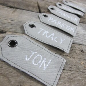 Personalized Name Tag on Gray Fabric - Etsy