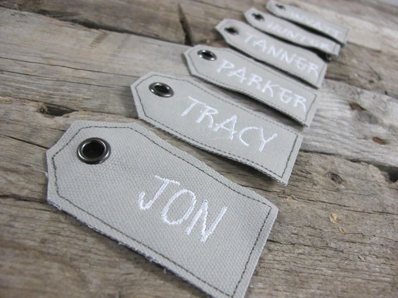 Personalized Name Tag on Gray Fabric - Etsy