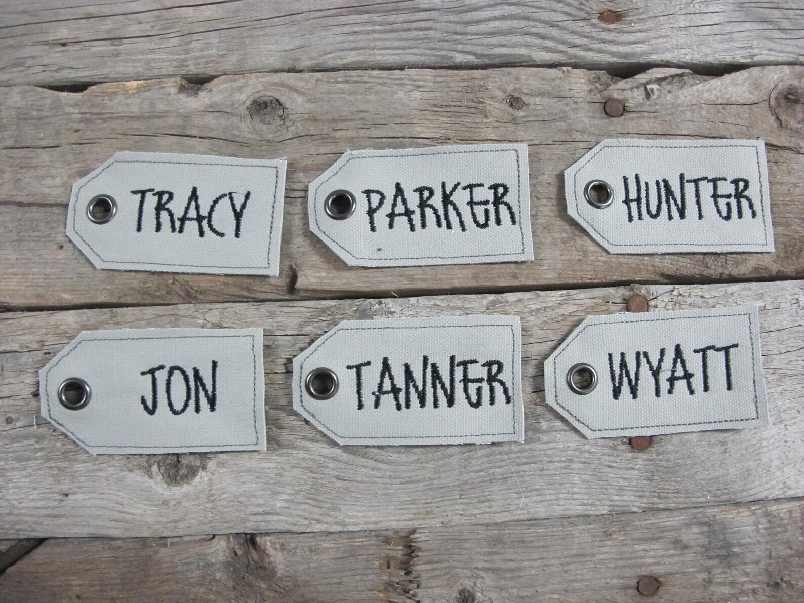 Personalized Name Tag on Gray Fabric | Etsy