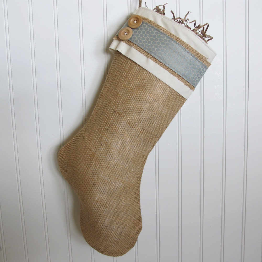 Christmas Stocking With Light Blue Accents on Burlap Stocking - Etsy