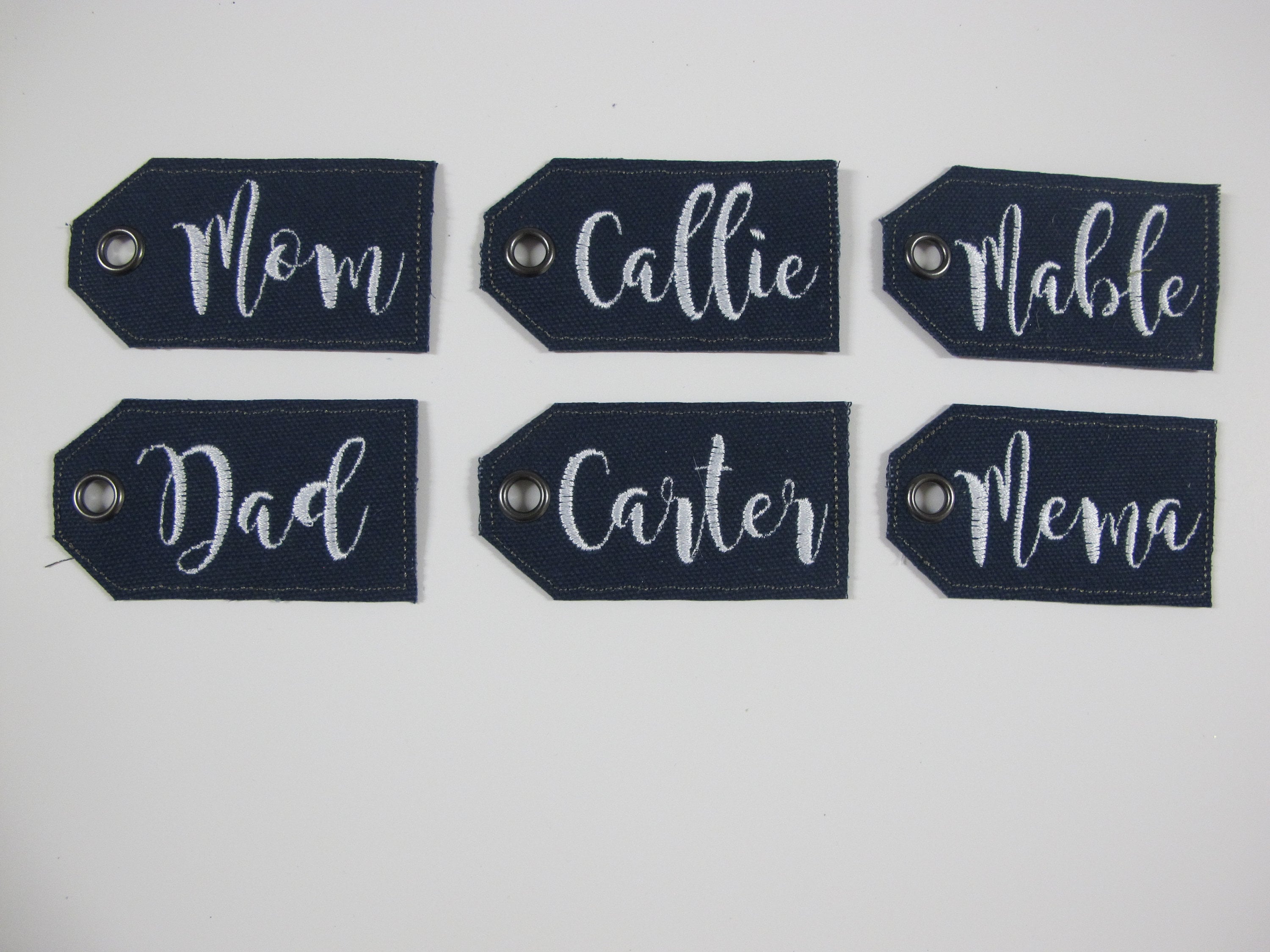 Navy embroidered name tag personalized gift tag | Etsy