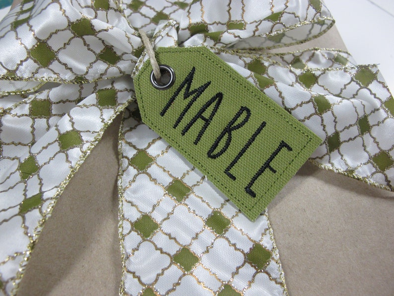 Olive Green Name Tag Christmas Tag Embroidered Name Tag - Etsy
