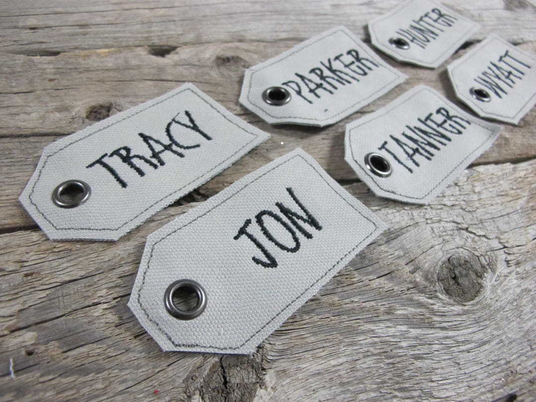 Personalized Name Tag on Gray Fabric - Etsy