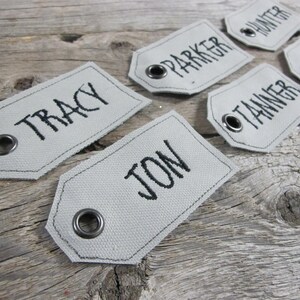 Personalized Name Tag on Gray Fabric - Etsy