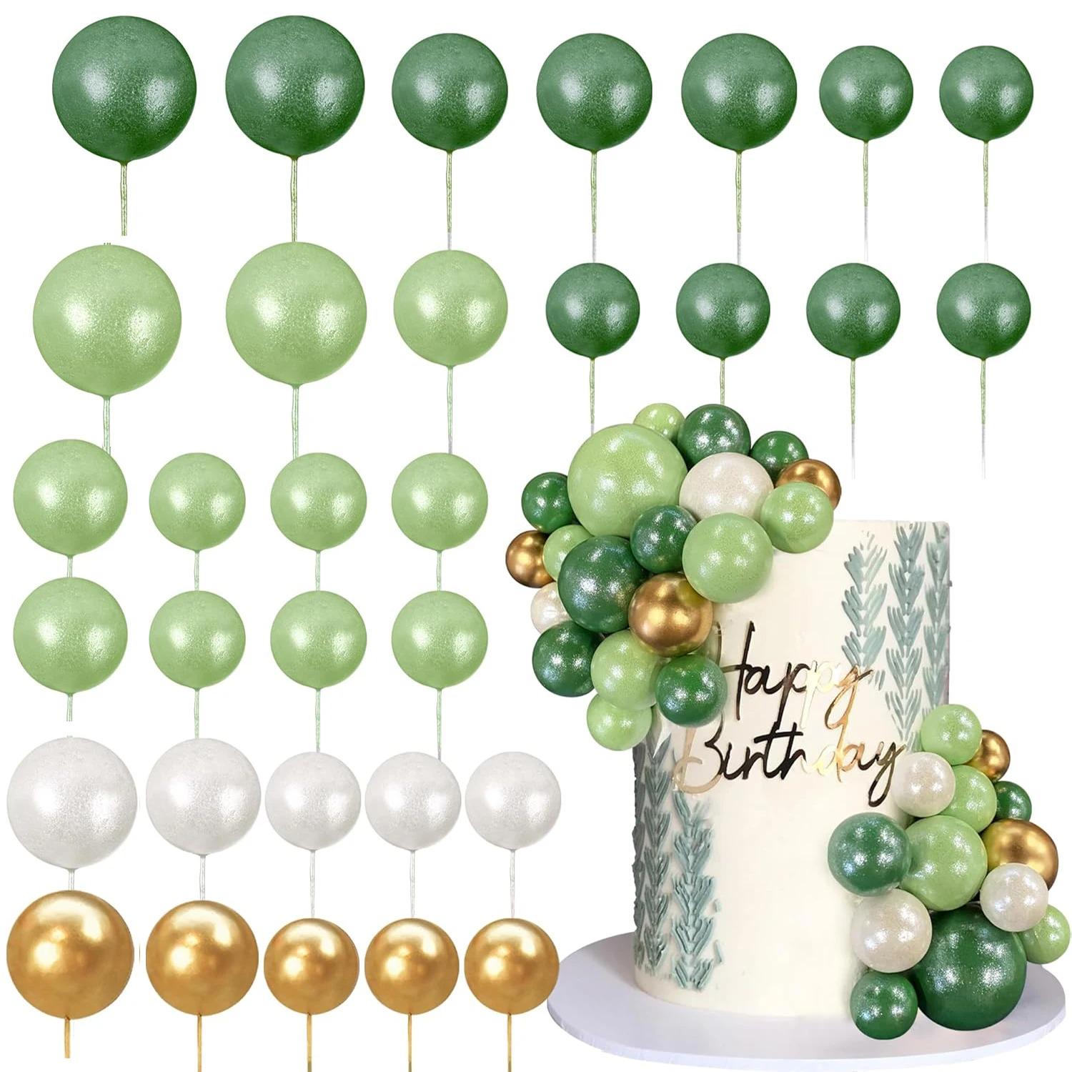30pcs Pearl Green Cake Topper Balls Green White Gold Balls Cake Topper ...