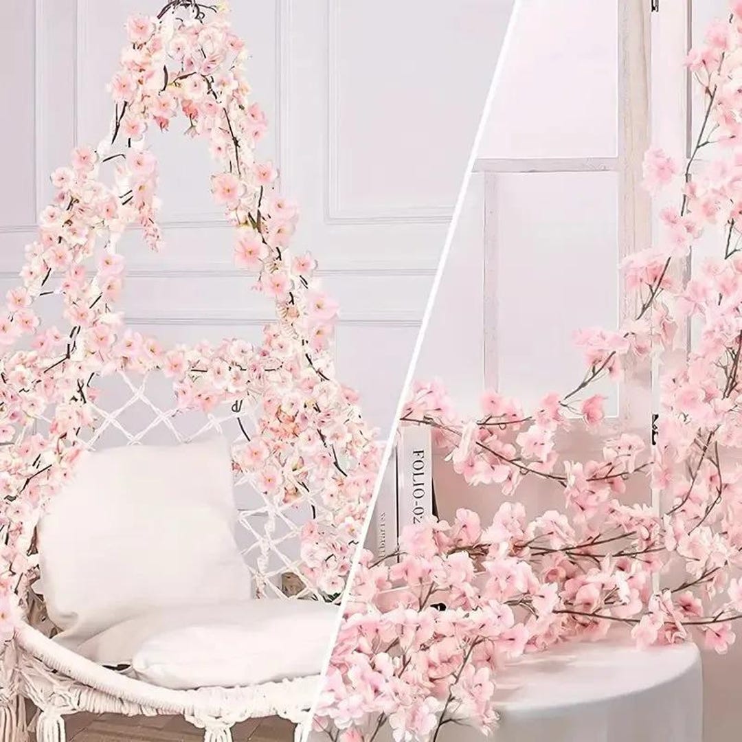Artificial Cherry Blossom Vine Sakura Garland Garden Backdrop Hanging ...