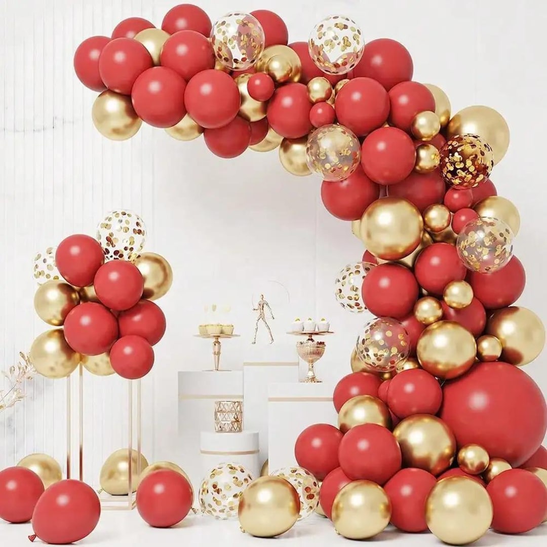 63pcs Red Balloon Arch Kit – Includes Gold Accent Balloons for Birthday ...
