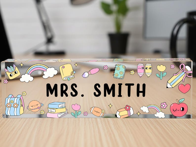 Custom Acrylic Name Plate, Floral Desk Sign, Personalized Office ...