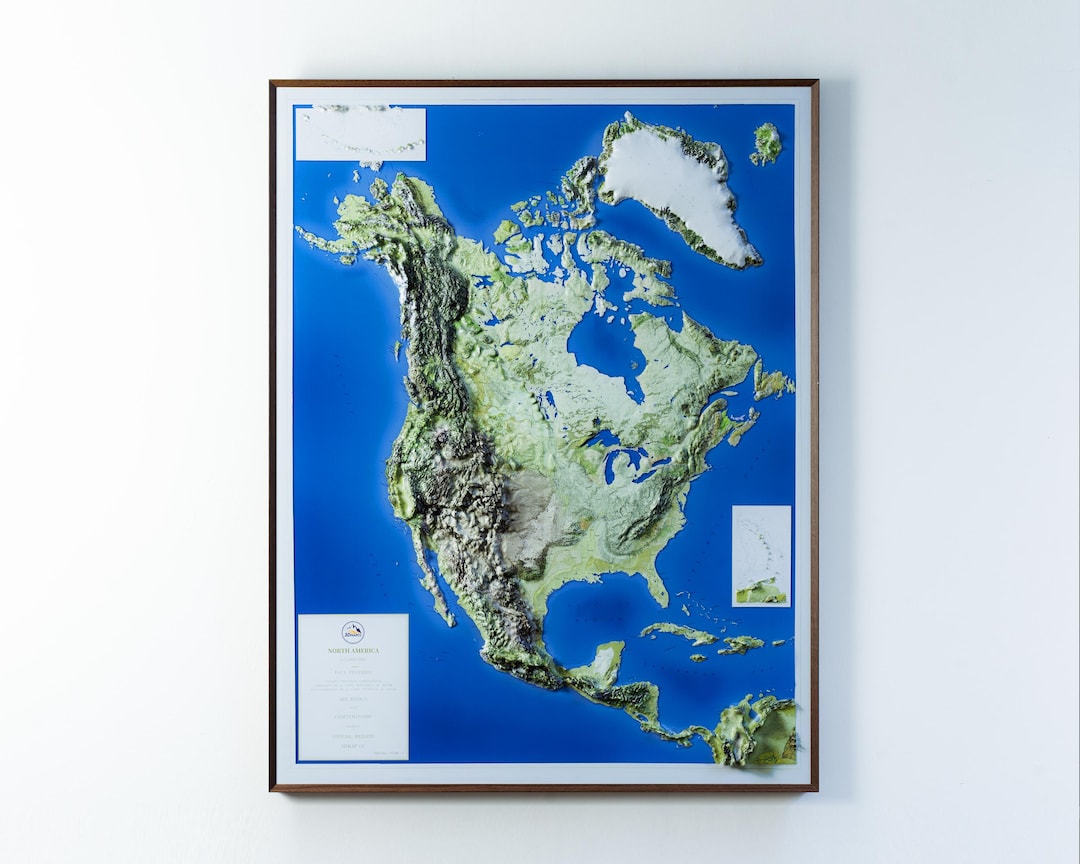 3D Raised Relief North America Map – Handcrafted Topographic Wall Art ...