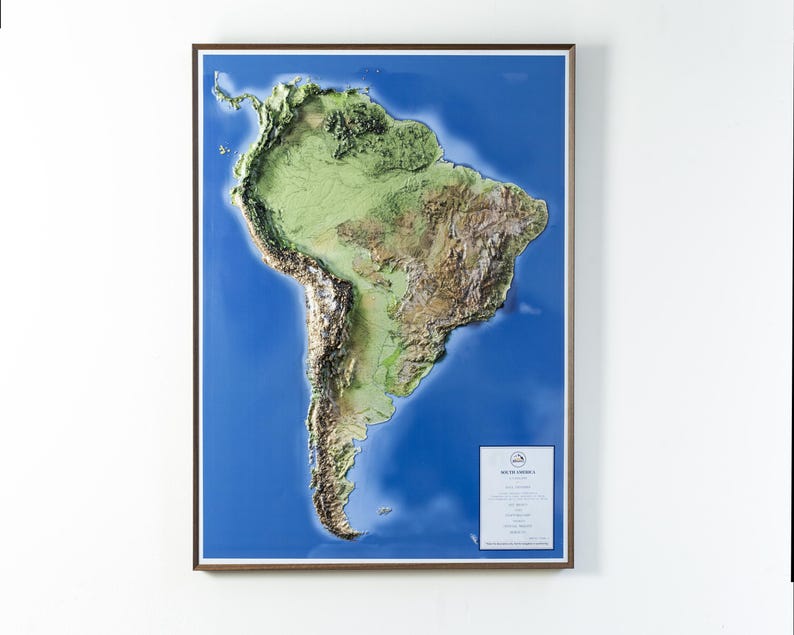South America 3D Raised Relief Map Wall Art, Topographic South America ...