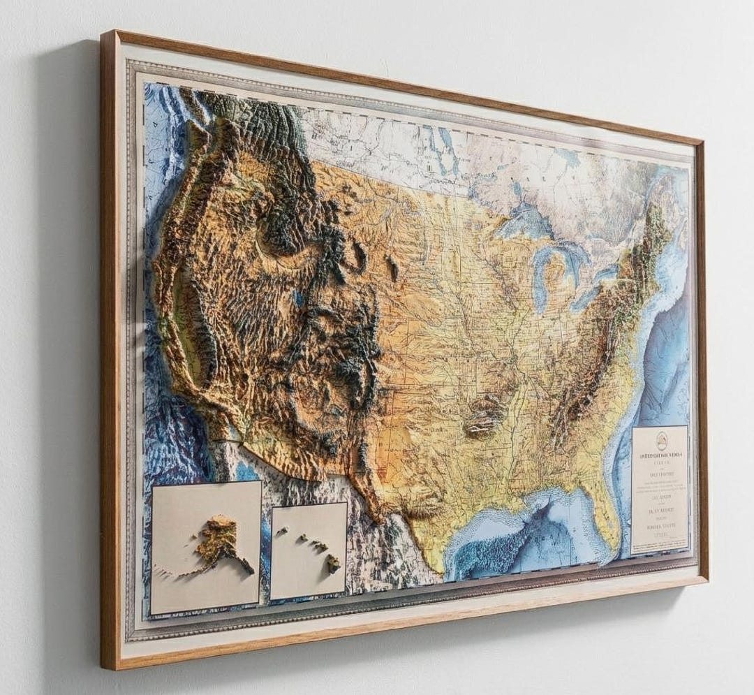 United States 3D Raised Relief Map Wall Art, Topographic USA Map ...