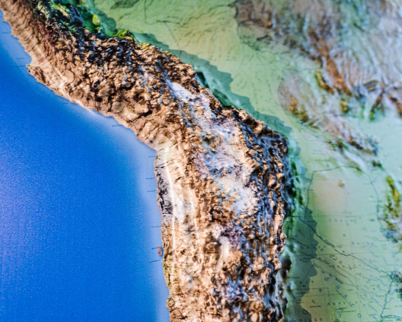 South America 3D Raised Relief Map Wall Art, Topographic South America ...