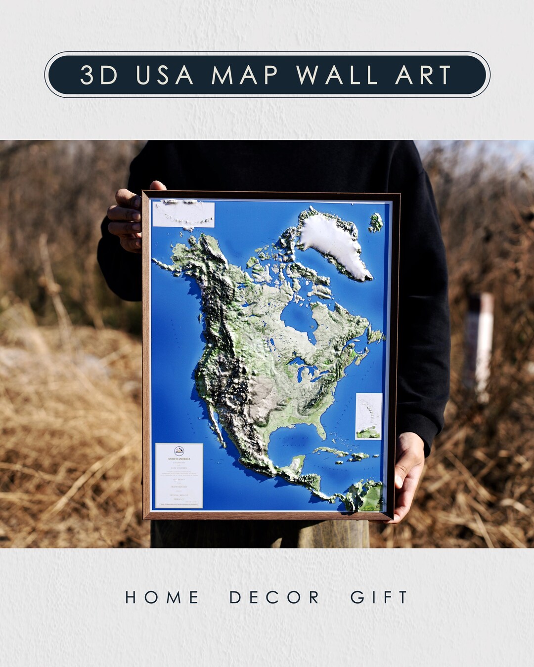 3D Raised Relief North America Map – Handcrafted Topographic Wall Art ...