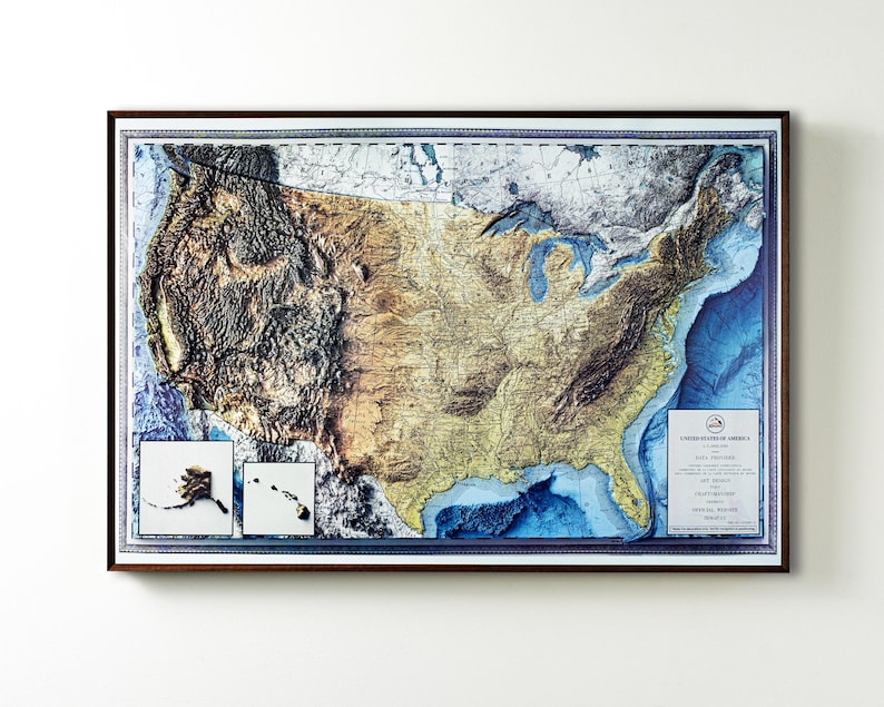 United States 3D Raised Relief Map Wall Art, Topographic USA Map ...