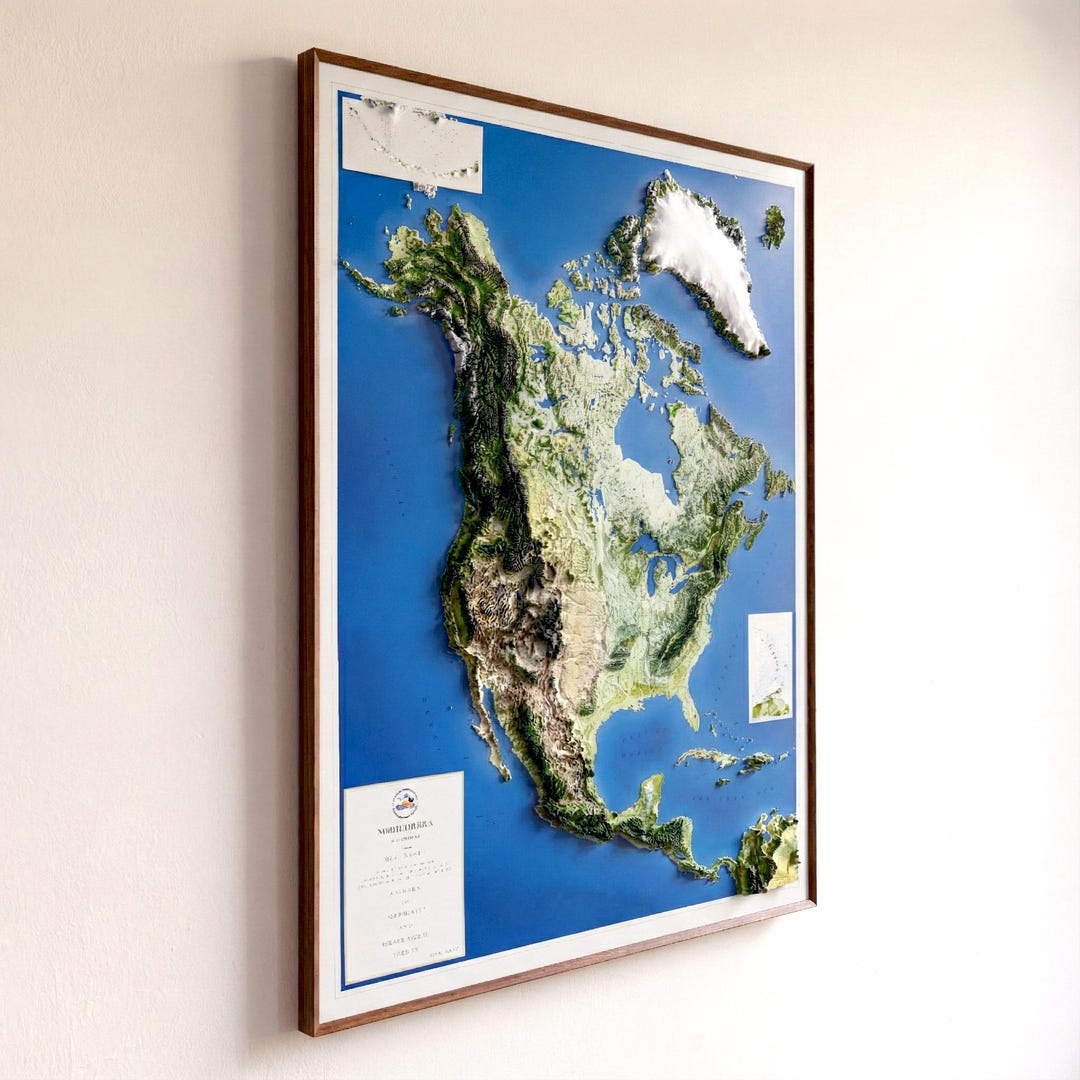 North America 3D Raised Relief Map Wall Art, Topographic North America ...