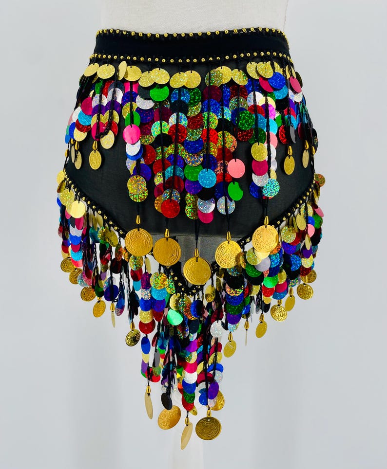 Belly Dance Coin Belt With Multicolor Sequins and Gold Coins - Etsy
