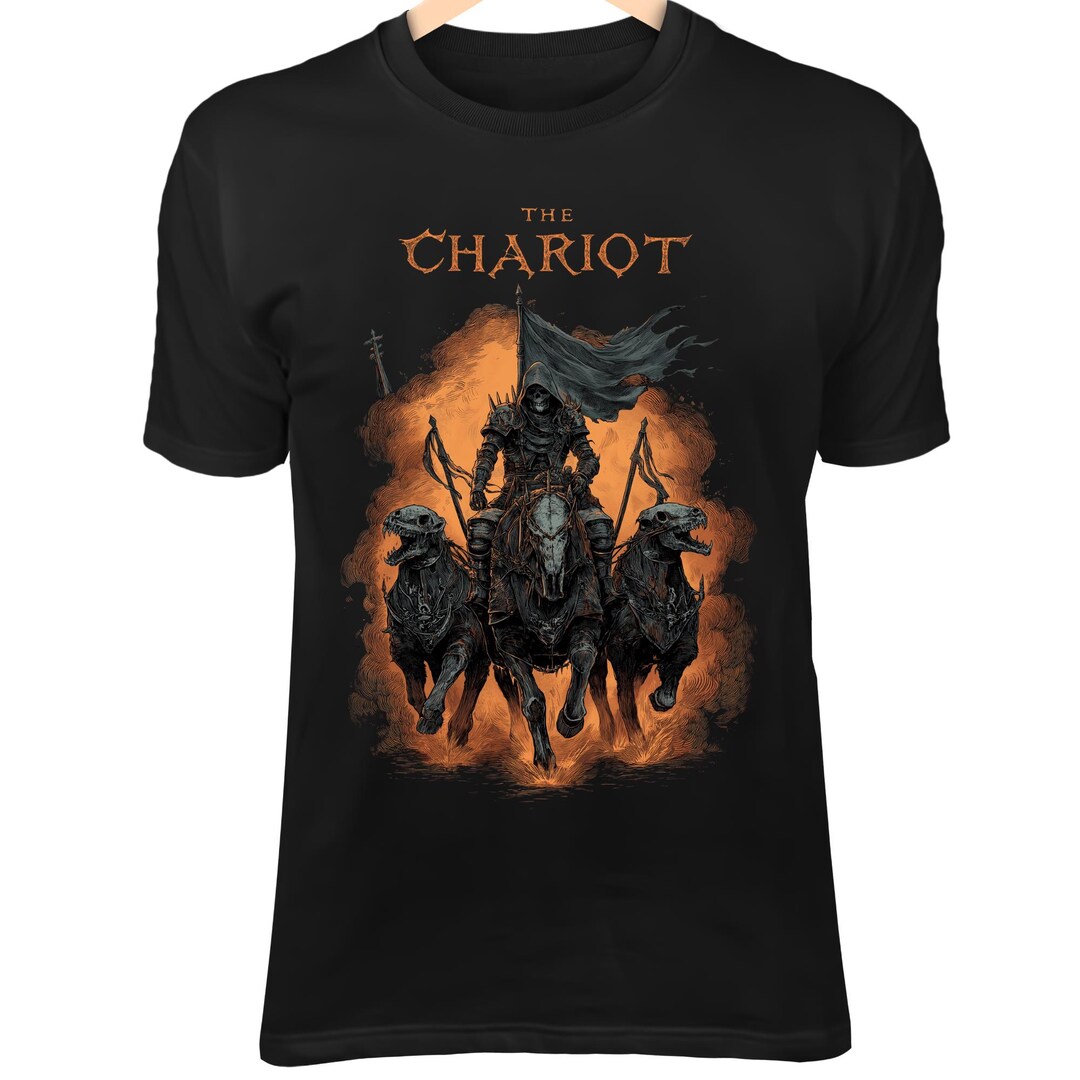 The Chariot Tarot Shirt - Undead Warrior & Ghost Wolves in Bone Chariot ...