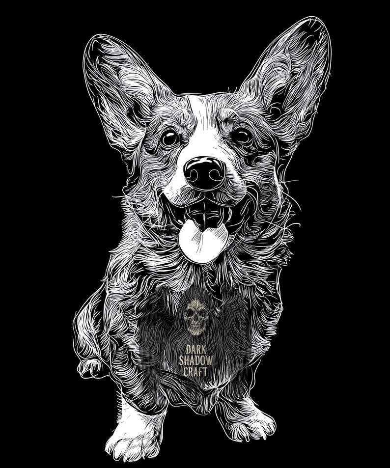 Corgi Dog Line Art - Minimalist Cartoon Doodle With Short Legs & Big ...