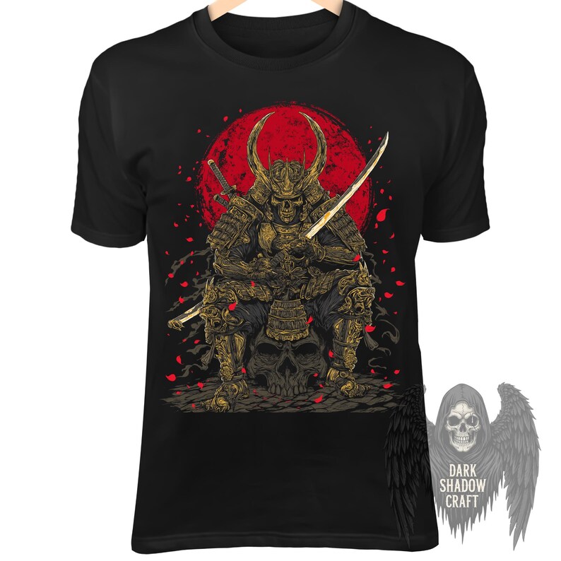 Dark Samurai Skeleton Art Print With Red Moon and Ornate Armor Gothic ...