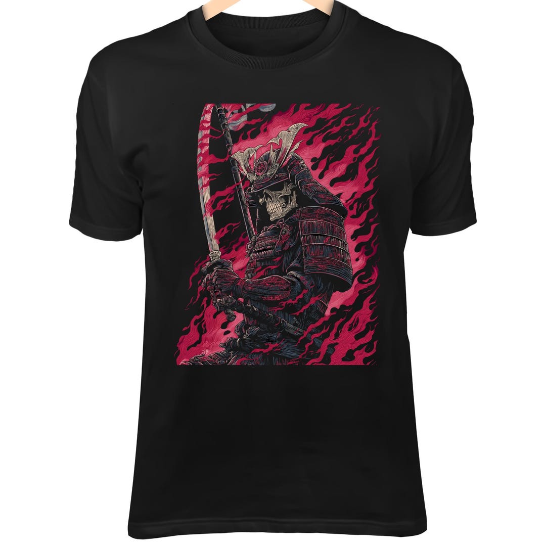 Gothic Samurai Warrior Shirt - Black Flames & Blood-soaked Blade, Dark ...