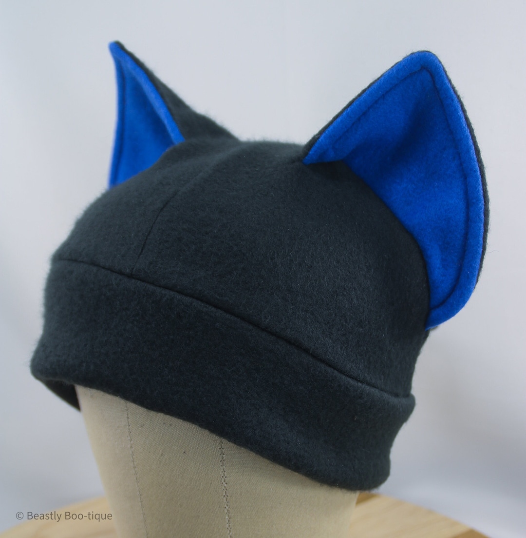 Blue and Black Cat Ear Hat, Kawaii Adult Cat Ear Winter Fleece Hat - Etsy