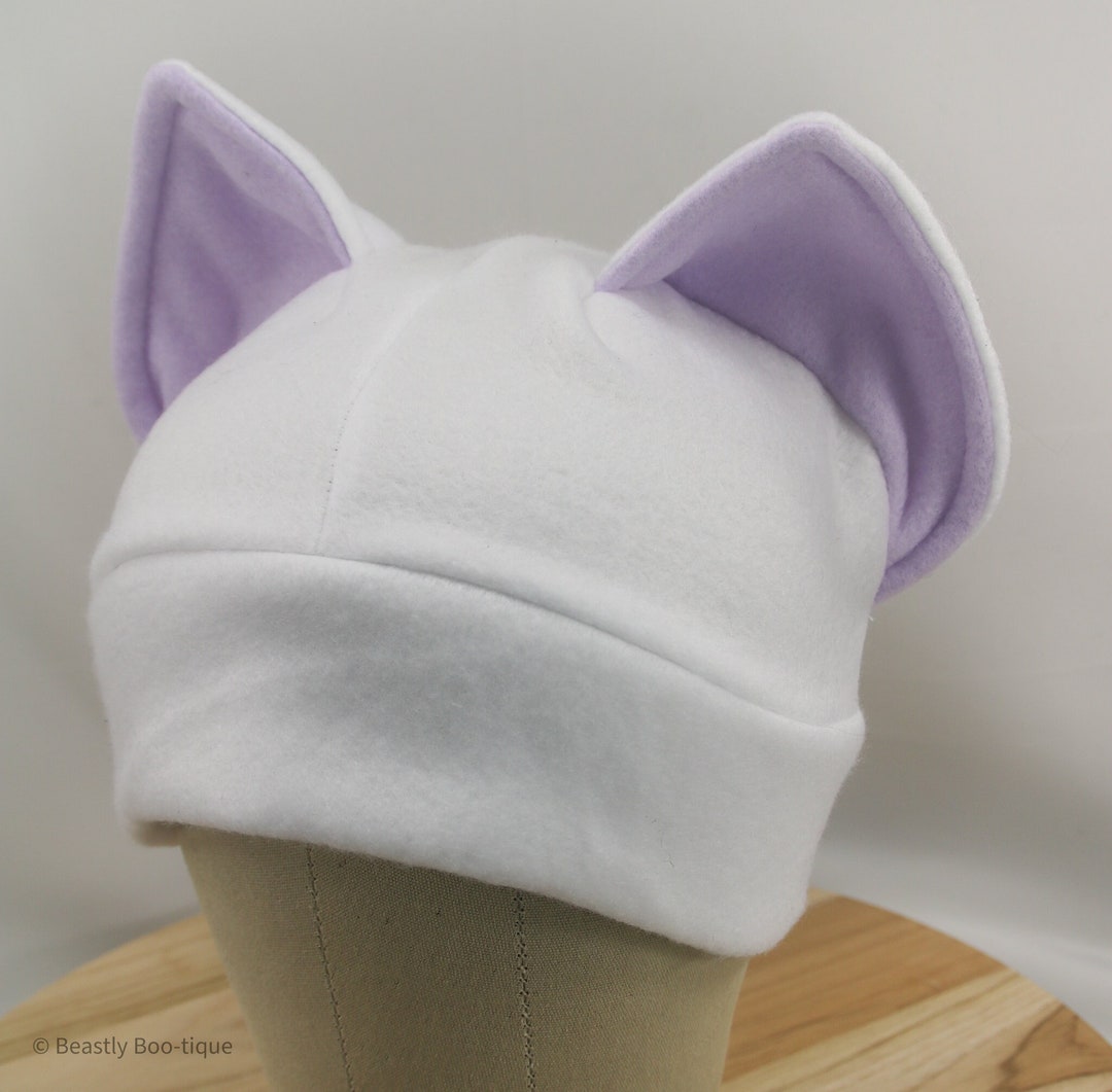 Lilac and White Cat Ear Hat, Kawaii Adult Cat Ear Winter Fleece Hat - Etsy